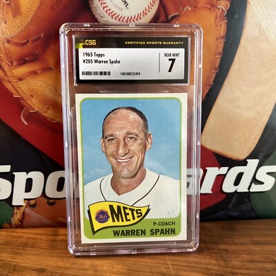 1965 Topps Warren Spahn #205 Braves New York Mets HOF Pitcher 363 Wins ...