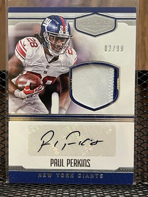 PAUL PERKINS 2016 PLATES & PATCHES GIANTS ROOKIE DUAL JERSEY PATCH AUTO ...