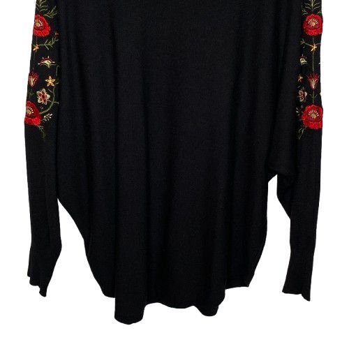 Aaeda Womens Floral Embroidered Pullover Sweater Size 1X Black Boho ...
