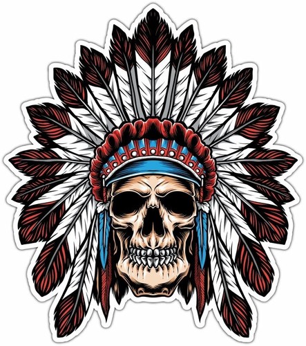 Indian Chief Skull Native American Headdress Bumper Vinyl Sticker Decal ...