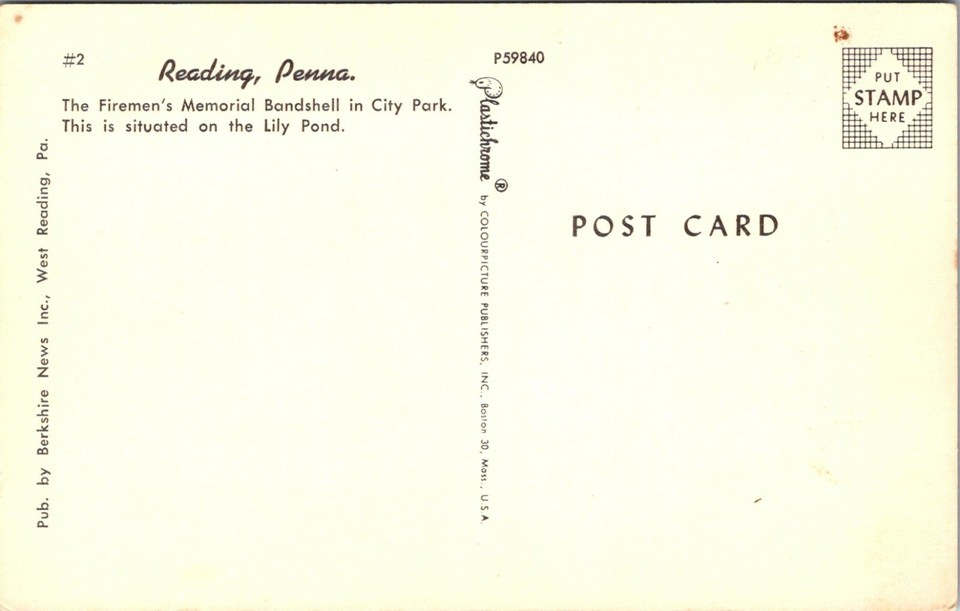 Firemen's Memorial Bandshell City Park Reading Pennsylvania Postcard | eBay