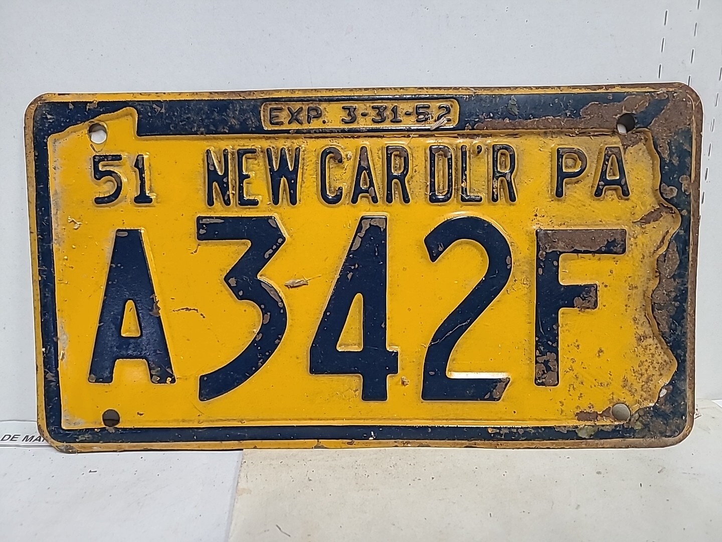 1951 Pennsylvania New Car Dealer License Plate PA Penna Ford Chevrolet ...