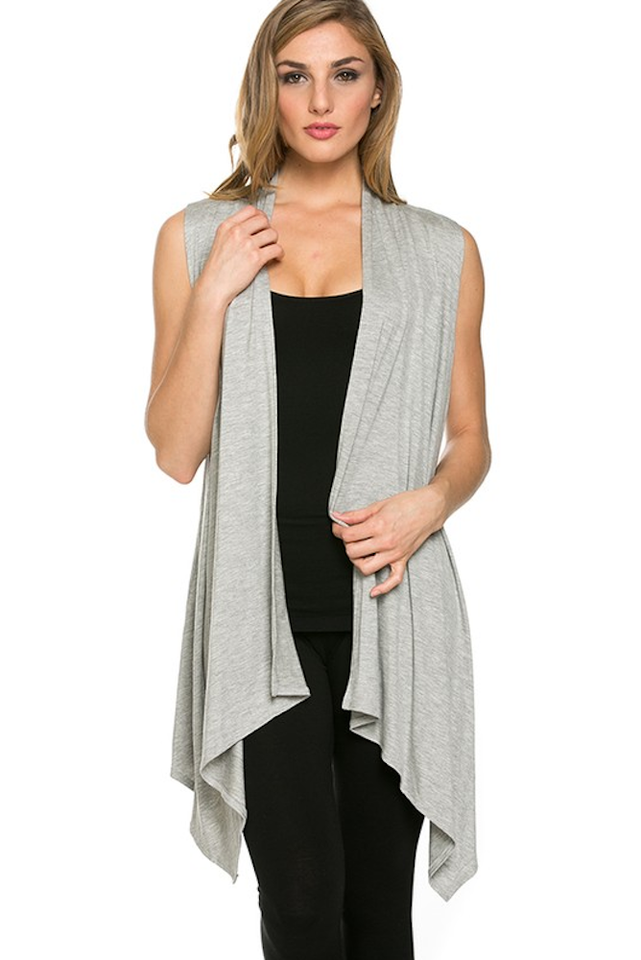 Womens Sleeveless Solid Cardigan Asymmetrical Hem Open Front Wrap Drape ...