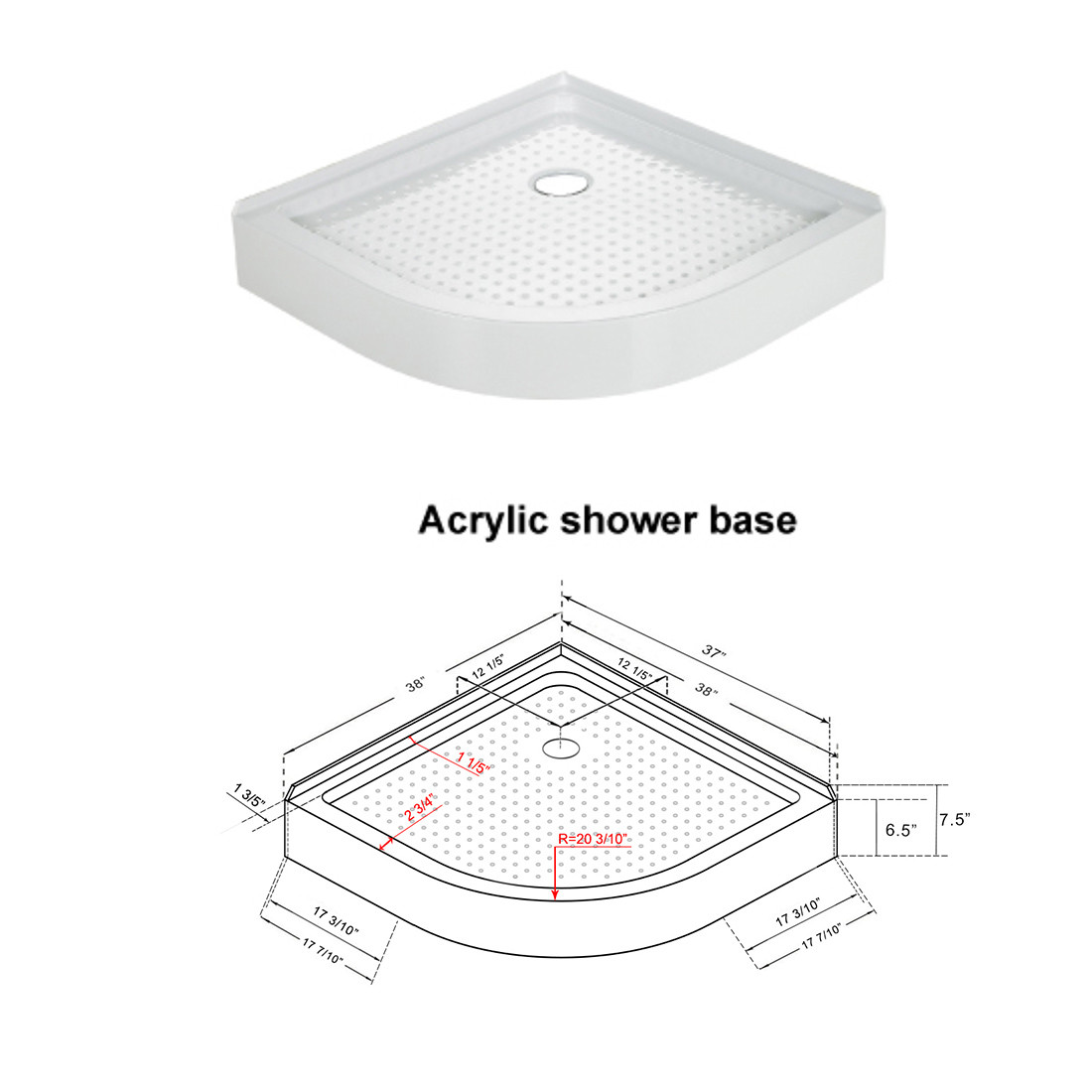 ELEGANT Corner Shower Enclosure 36.7" x 36.7"x 72" Sliding Round Door ...