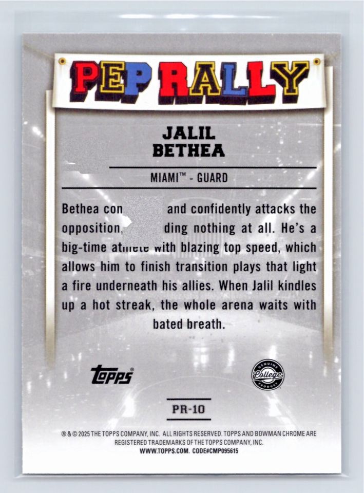 JALIL BETHEA 2024 BOWMAN CHROME UNIVERSITY PEP RALLY #PR-10 | eBay UK