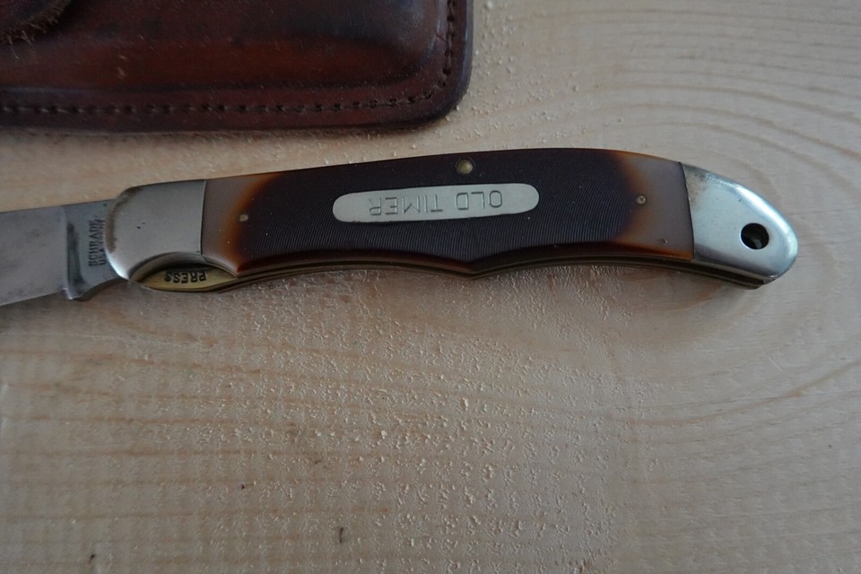 VINTAGE Schrade Old Timer 1250T Blade Folding Knife USA W Leather ...