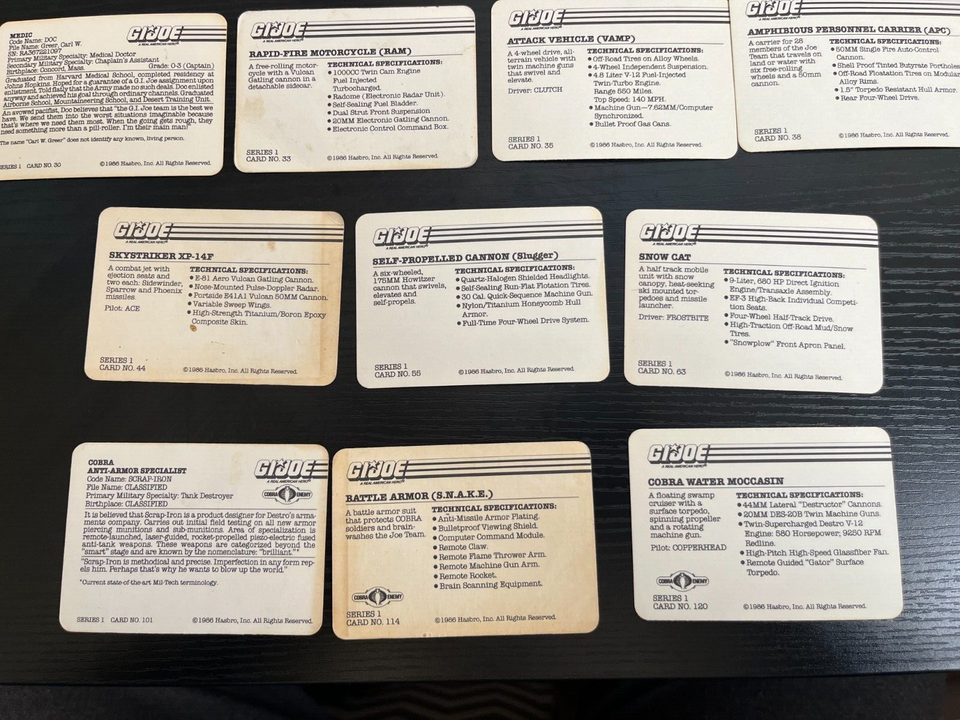 1986 Hasbro Milton Bradley GI Joe trading card lot skystriker zap flash ...