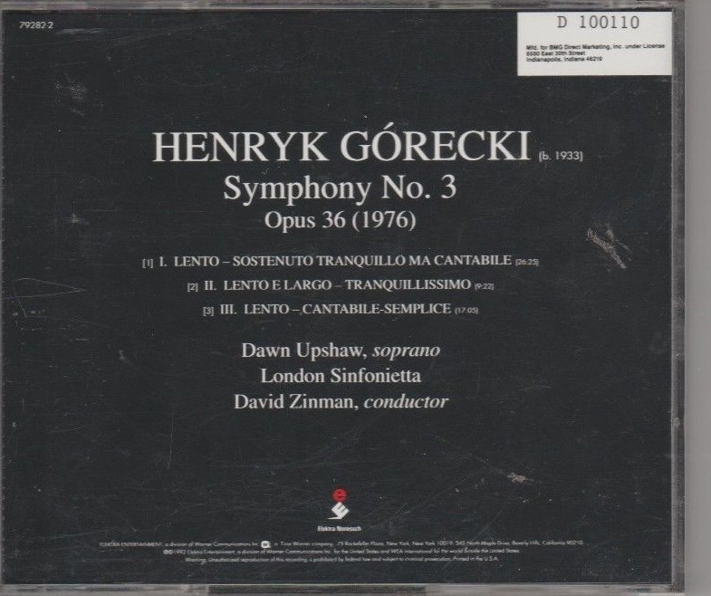 Henryk Gorecki - Symphony No. 3 - Opus 36 - Music CD - LIKE NEW - 0 ...