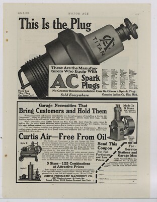 1916 AC Spark Plug Ad: Champion Ignition Co. Flint, Michigan - Titan w ...