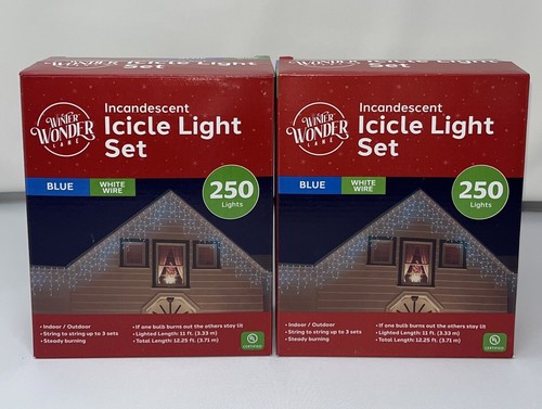 Lot of 2 Boxes Icicle Light Set 250 Lights Icicle Set Color Blue (White ...
