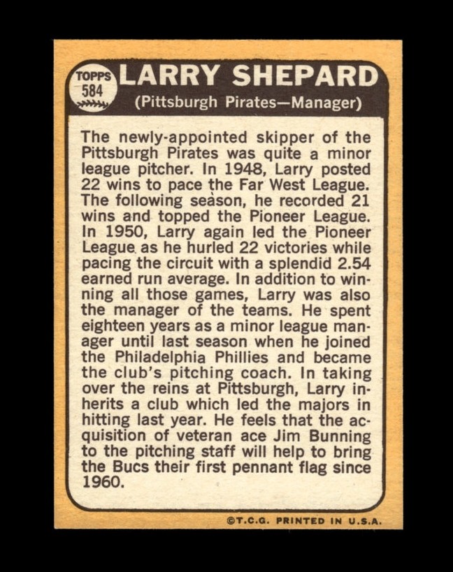 1968 Topps Set-Break #584 Larry Shepard EX-EXMINT *GMCARDS* | eBay