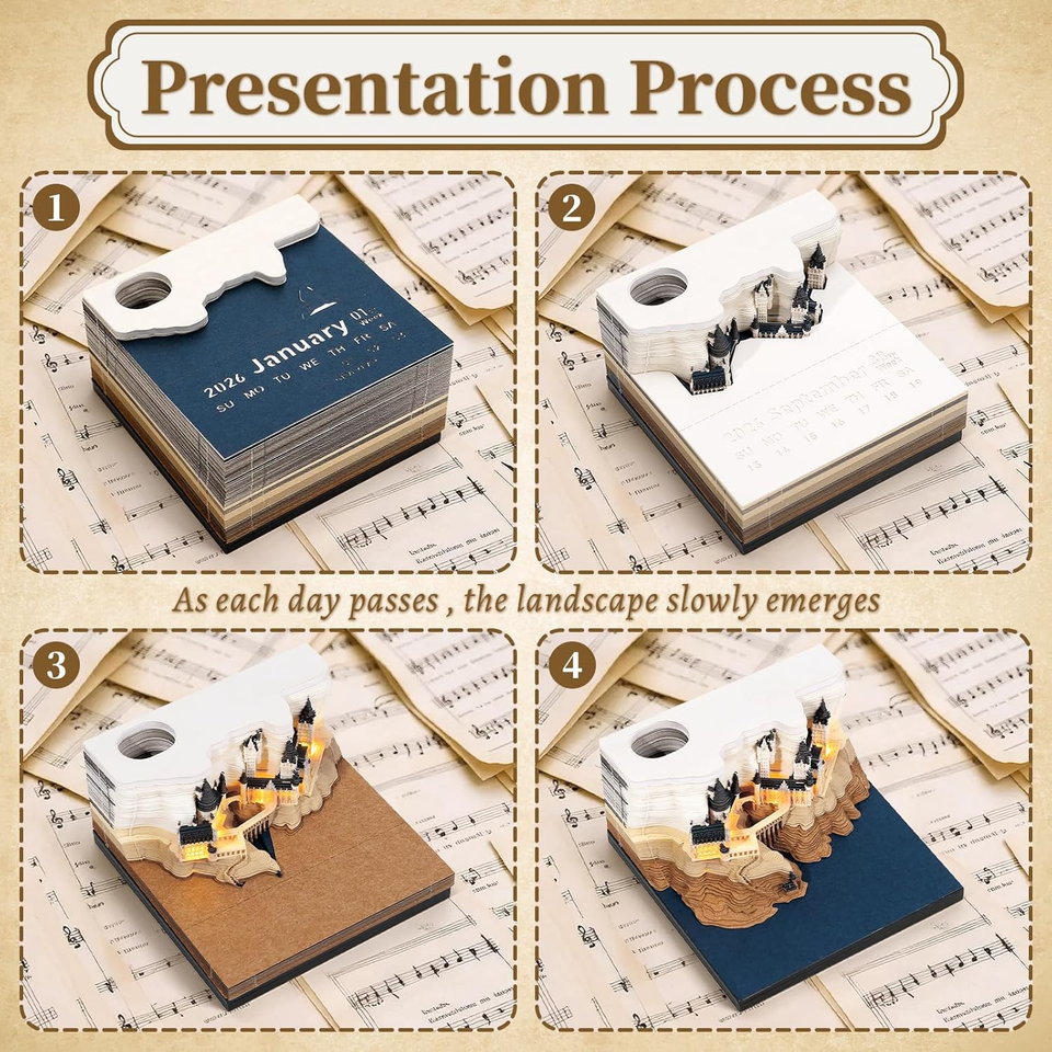 3D Time Piece Calendar 2026 3D Tear Away Mini Desk Calendar with LED ...