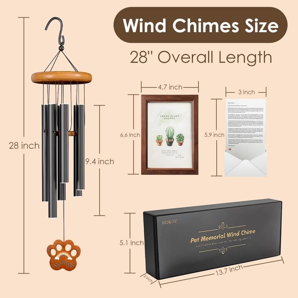 Pet Memorial Wind Chimes – Dog Loss Sympathy Gift with Frame ...