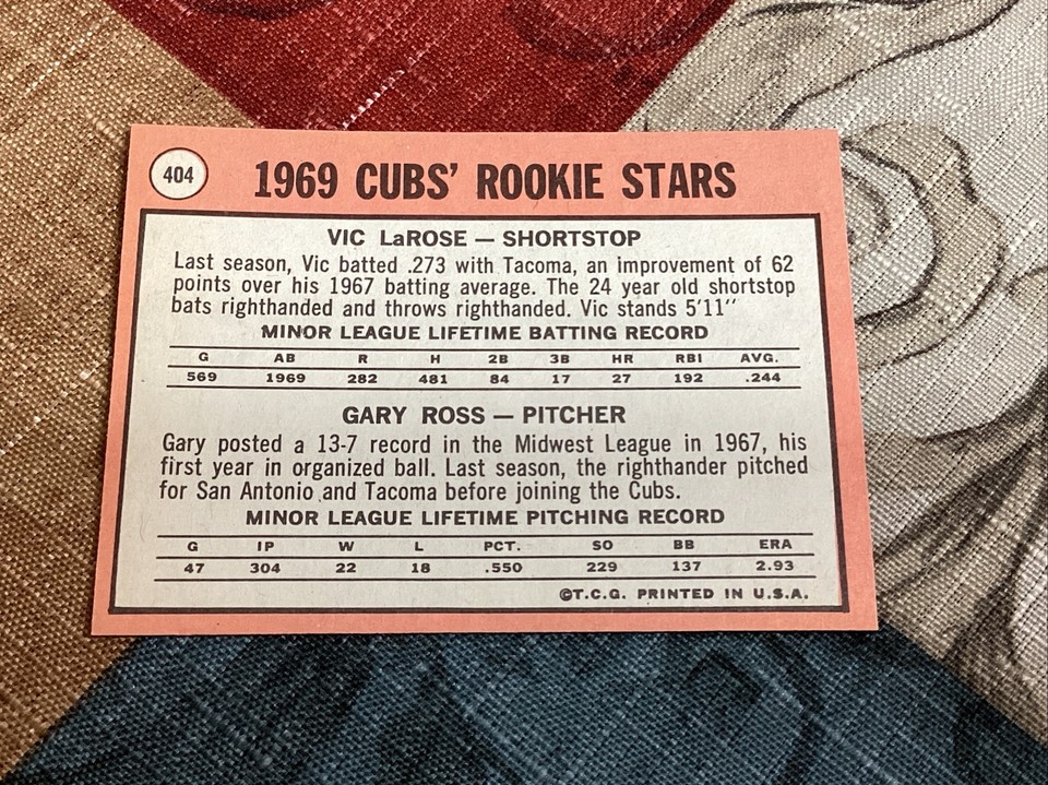 1969 Topps #404 Cubs Rookies Gary Ross Vic LaRose NM+ | eBay