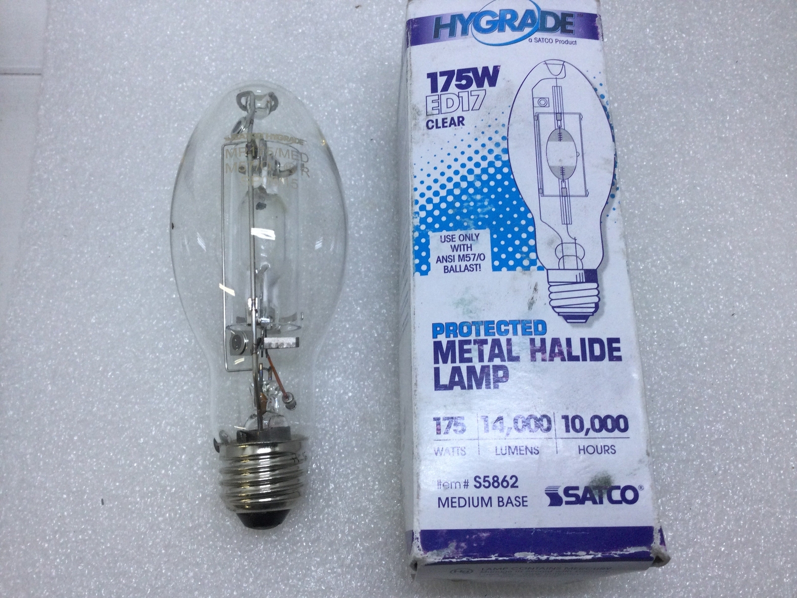 Satco Hygrade S5862 Metal Halide Lamp 175W ED17 Clear Medium Base | eBay