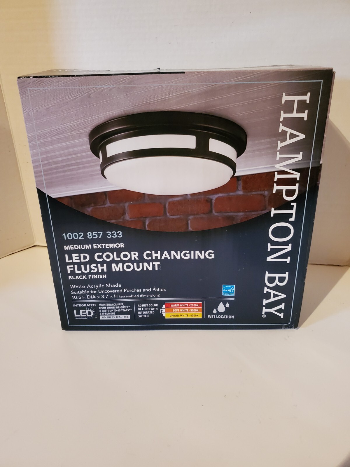 Hampton Bay Exterior Med Black Led Color Changing Flush Mount Light ...