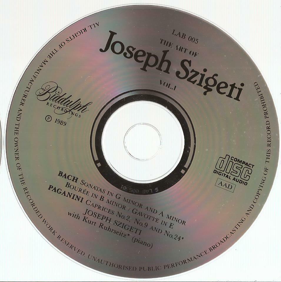The Art of Joseph Szigeti Volume 1 & 2 (CD, Biddulph, 1989, 2 Disc ...