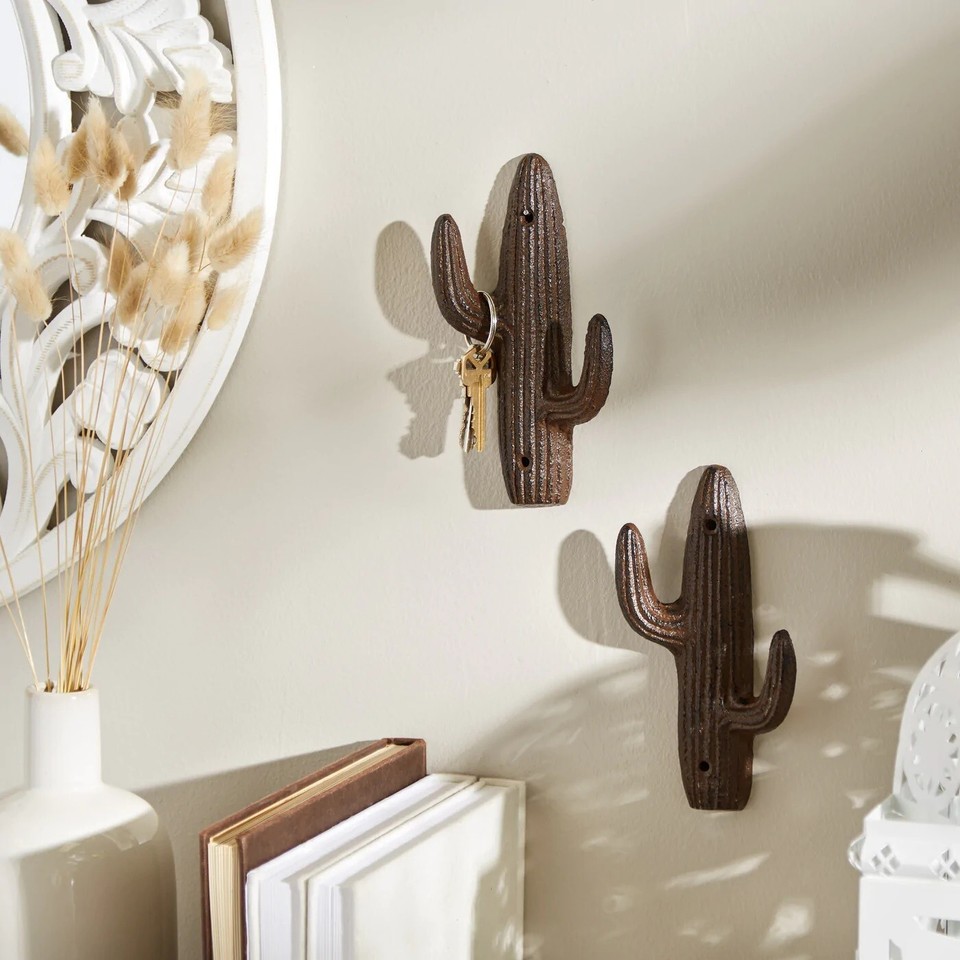 Cast Iron Cactus Wall Mounted Hooks Centerpiece Collectible Home Decor ...