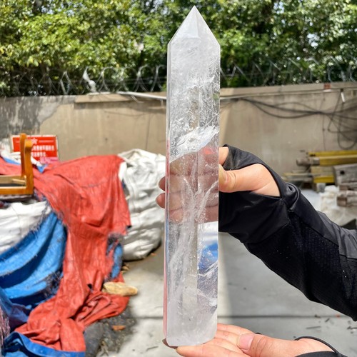 1.87LB Natural clear white crystal obelisk Crystal energy column Reiki ...