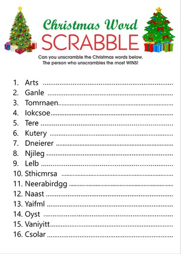 10 x Christmas Word Scramble Games +Answer Sheet. Family Christmas Eve ...
