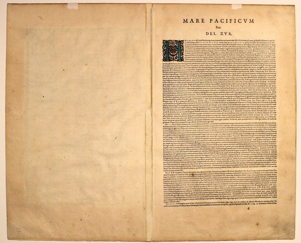 1589 MARIS PACIFICI, PACIFIC OCEAN, AMERICAS Antique authentic hand ...