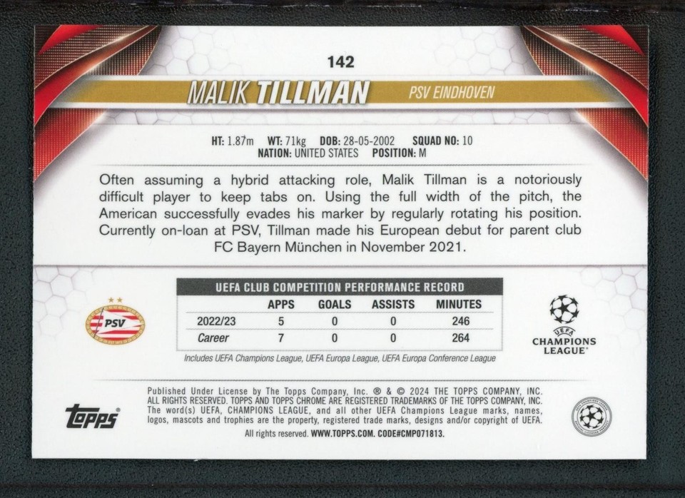 2024 MALIK TILLMAN 50/50 TOPPS CHROME UEFA CHAMPIONS LEAGUE ICE CRACKED ...