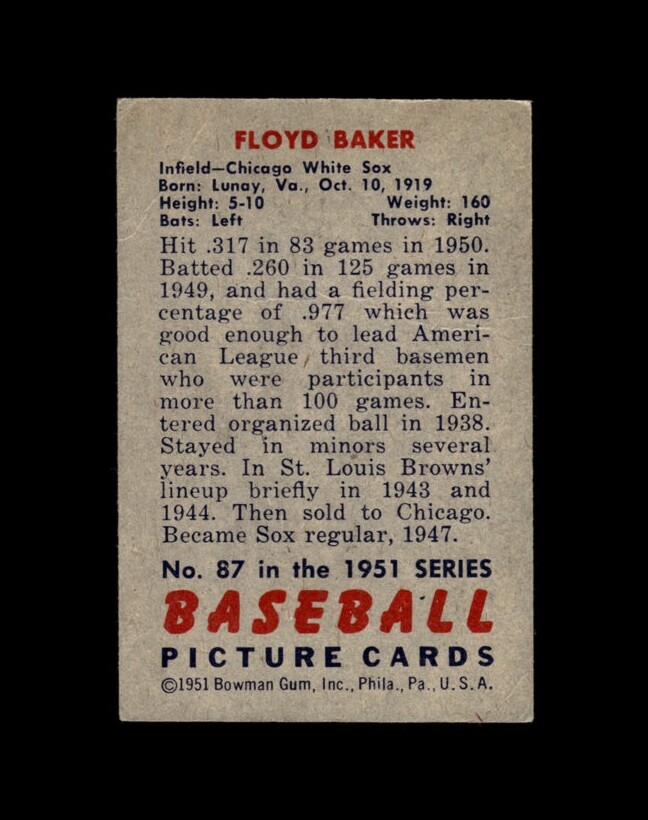 1951 Bowman Set-Break # 87 Floyd Baker VG-VGEX *GMCARDS* | eBay