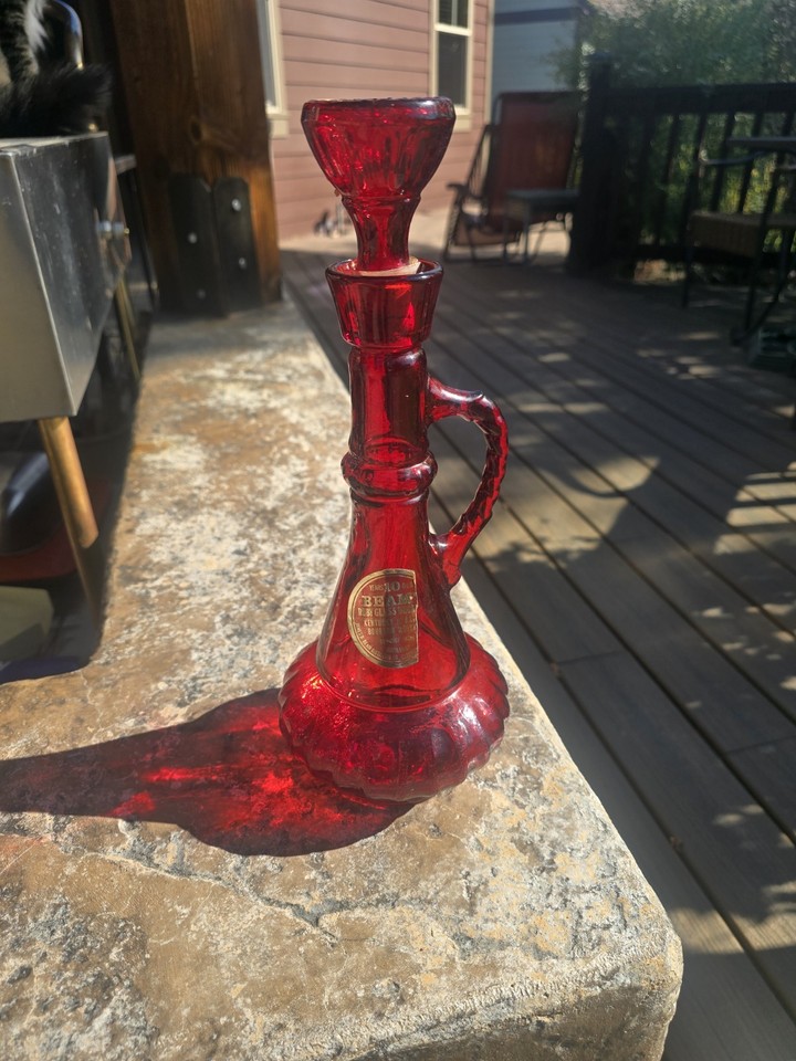 Vintage Jim Beam Ruby Red Glass Decanter Kentucky Bourbon Whiskey ...