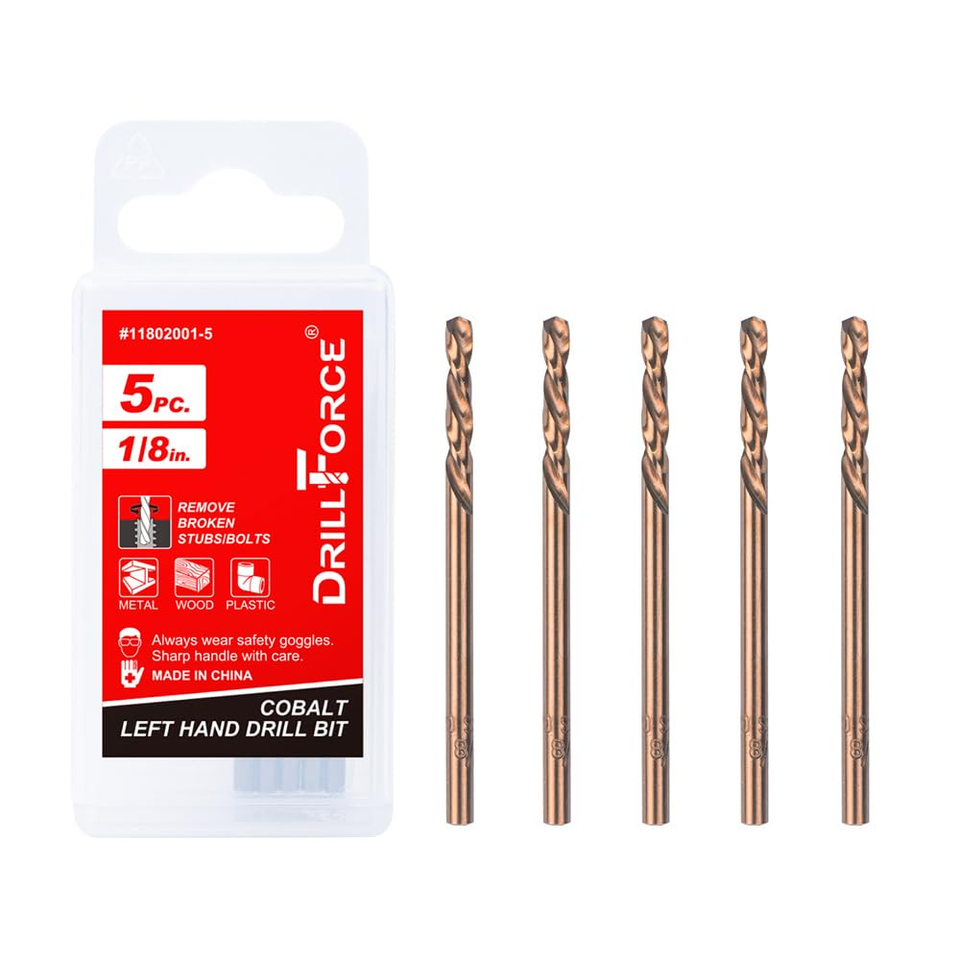 5PCS 1/8" M35 Cobalt Left Hand Drill Bits Set for Removing Broken Stubs ...