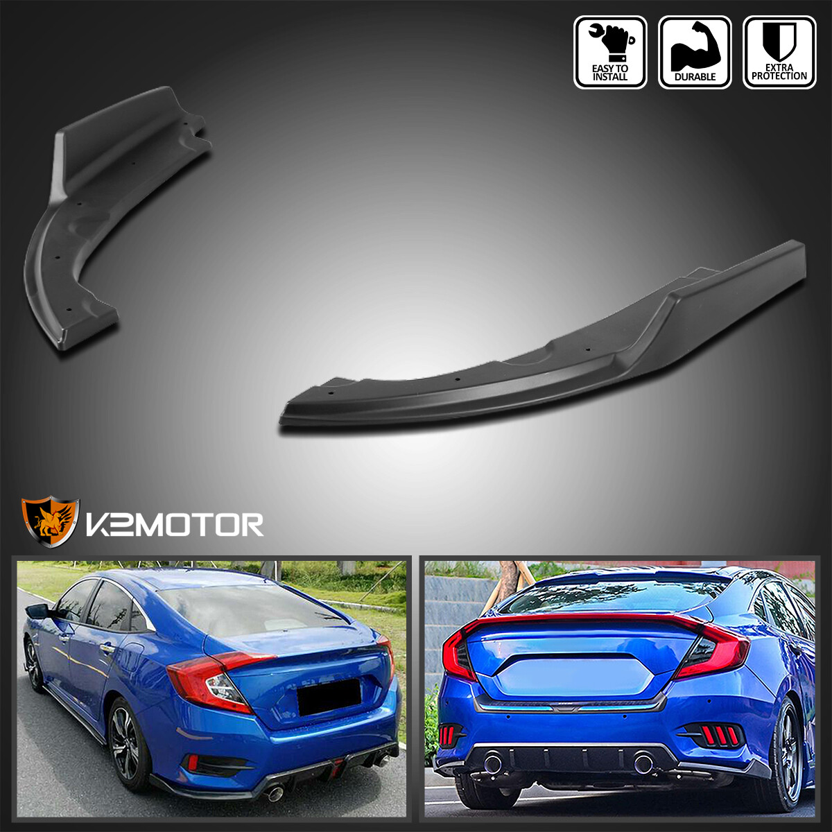 Fits 2016-2020 Honda Civic 4Dr Sedan Rear Bumper Lip Diffuser Spolier ...