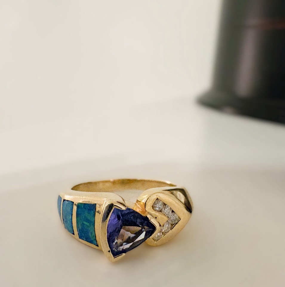 14k Yellow Gold Ring Premium Opals, Tanzanite, Diamonds | eBay