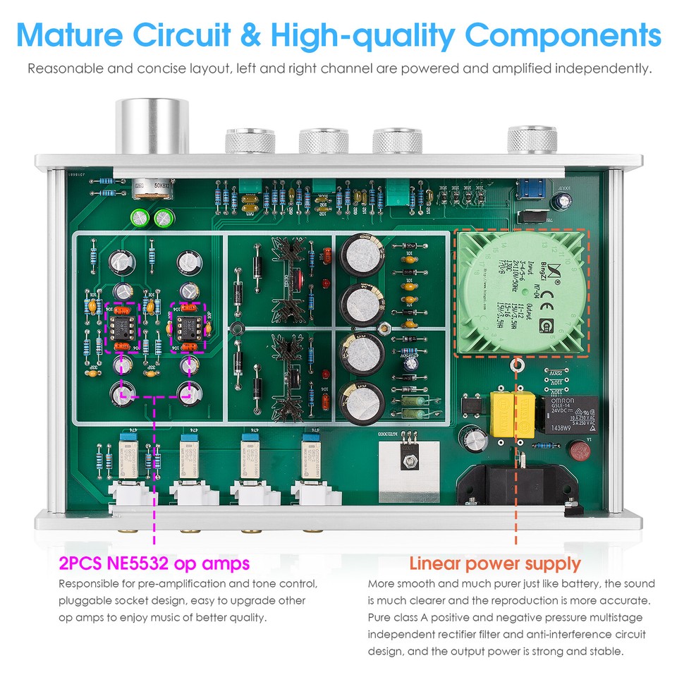 HiFi 3-way Class A Digital Stereo Preamplifier 2.0 Channel Home Audio ...