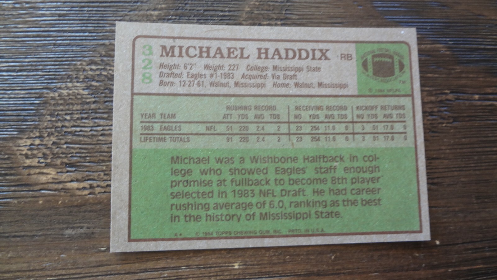 1984 TOPPS #328 MICHAEL HADDIX FOOTBALL CARD | eBay