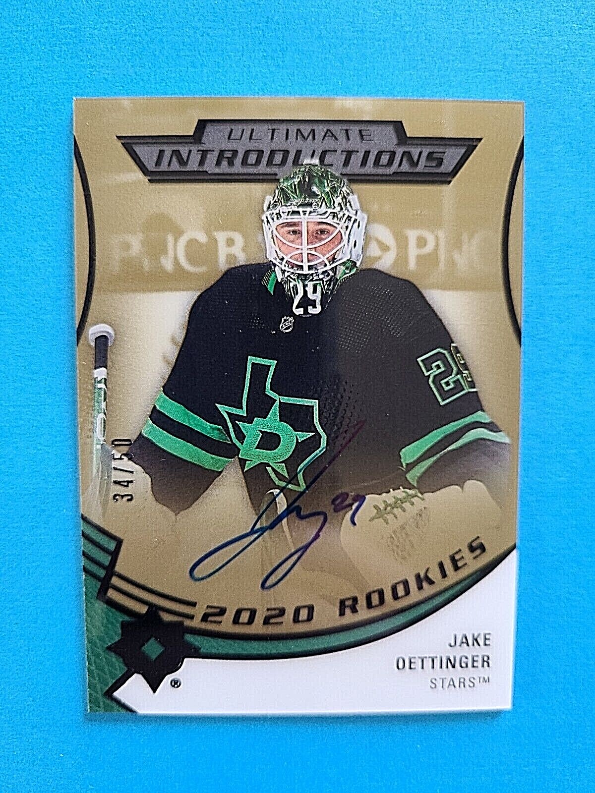 2020-21 Jake Oettinger Ultimate Introductions Gold Rookie Autograph RC ...