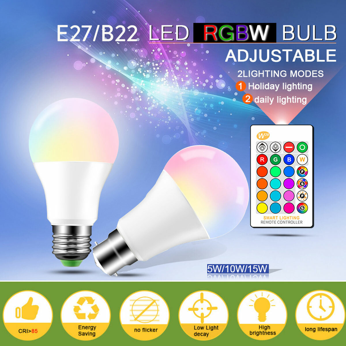 IR Remote Control LED RGB Bulb Lamp E27 B22 5W 10W 15W RGBW RGBWW LED ...