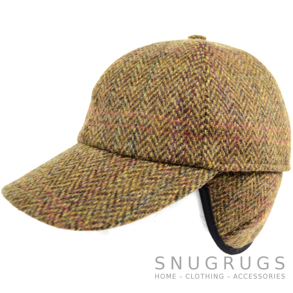 Mens 100% Wool / Tweed Shooting Baseball Cap With Fold Down Ear Flaps ...