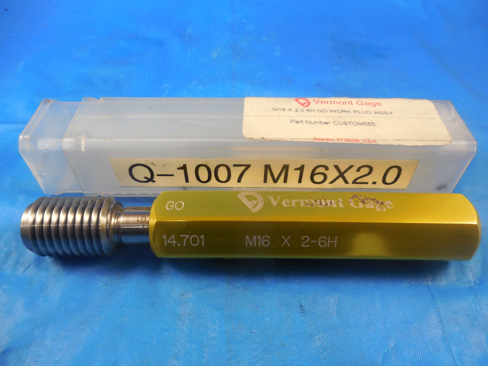 M16 X 2.0 6H VERMONT METRIC THREAD PLUG GAGE 16.0 GO ONLY P.D. = 14.701 ...