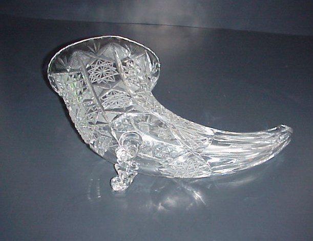 Cut Glass Crystal Cornucopia Vase Horn of Plenty 12 Point Stars | eBay