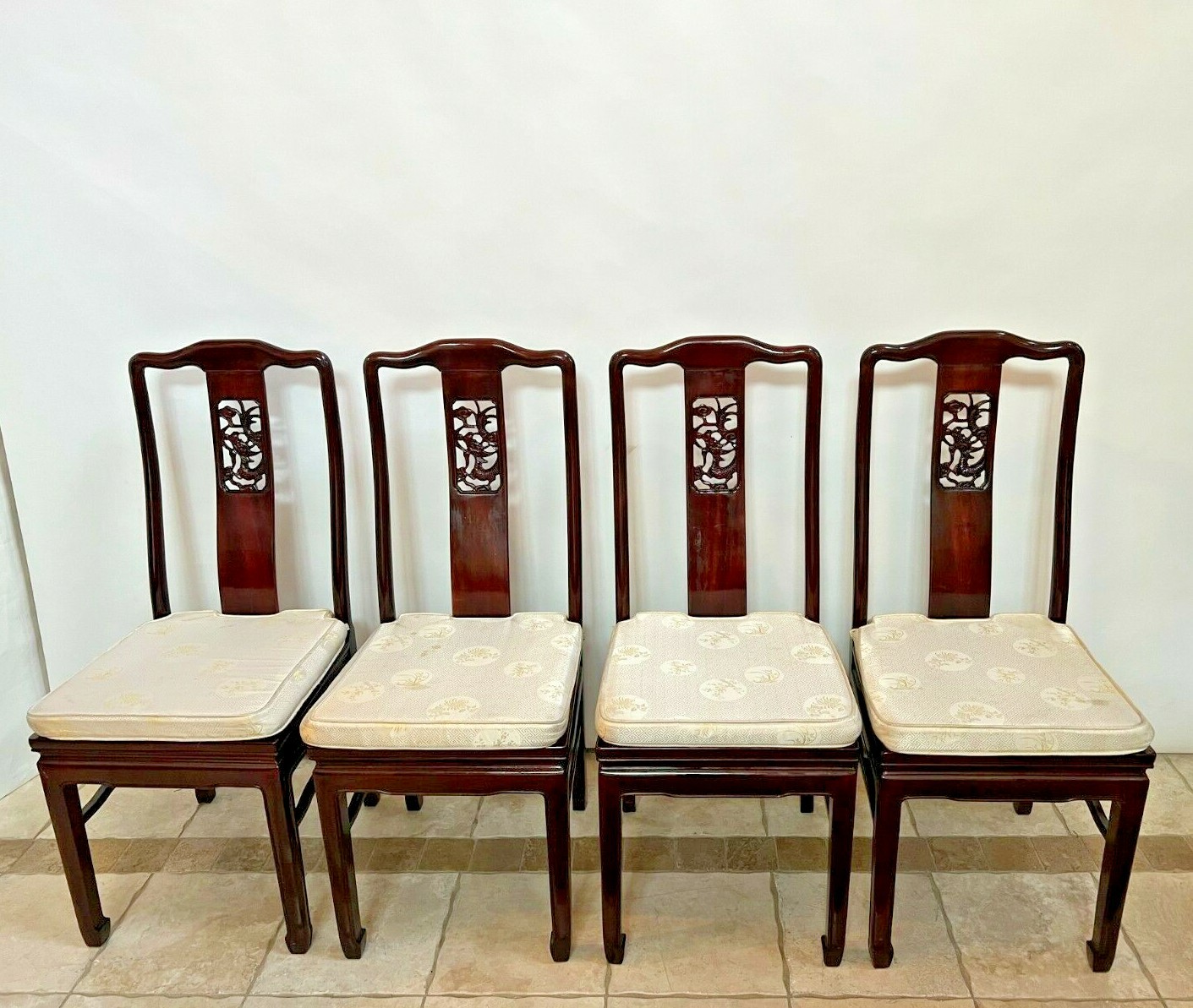 Vintage Side Chairs Asian Theme Dragon carved Back Solid Mahogany Set ...