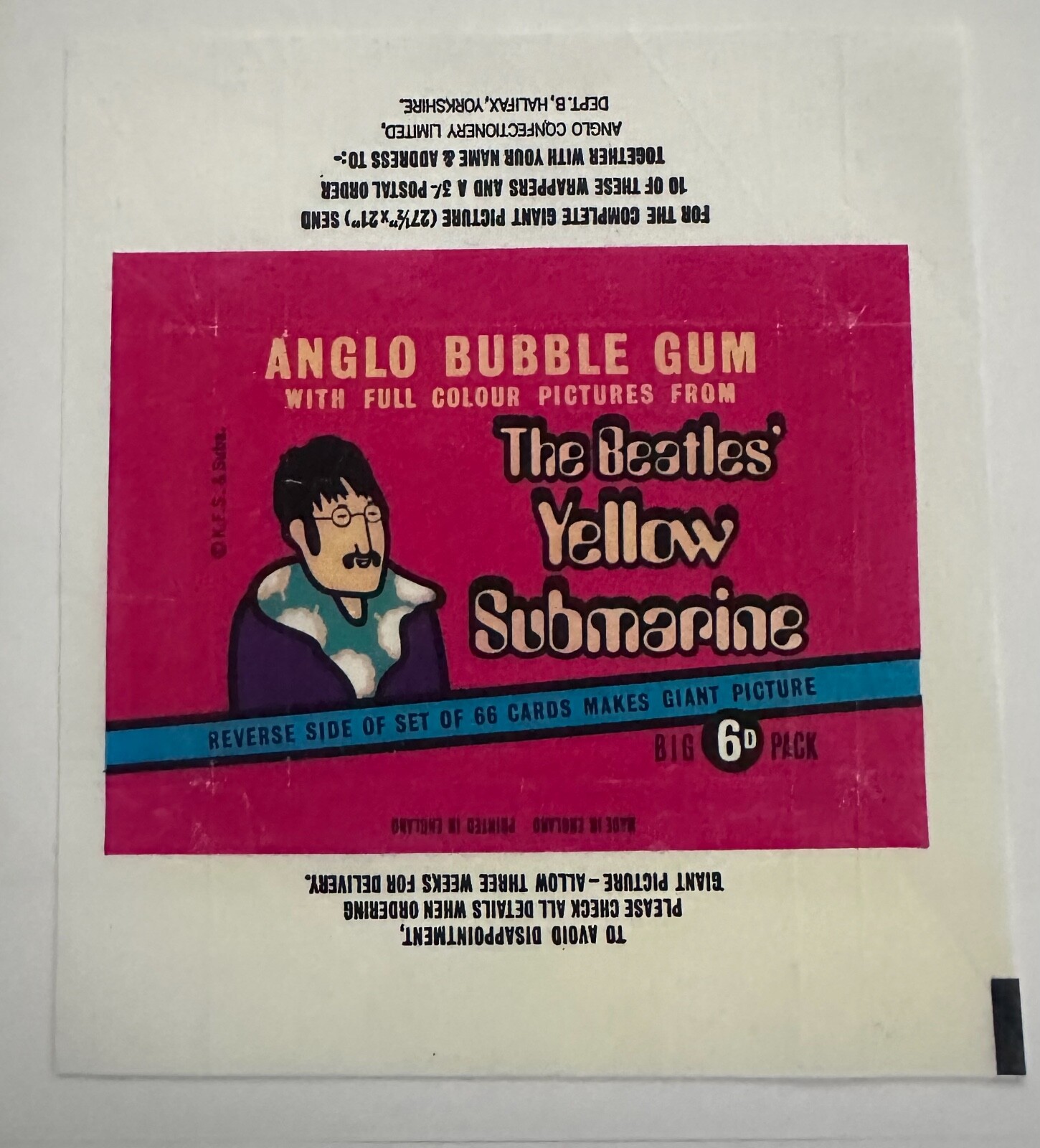 ORIGINAL 1968 YELLOW SUBMARINE ANGLO CONFECTIONERY GUM WRAPPERS ALL 4 ...