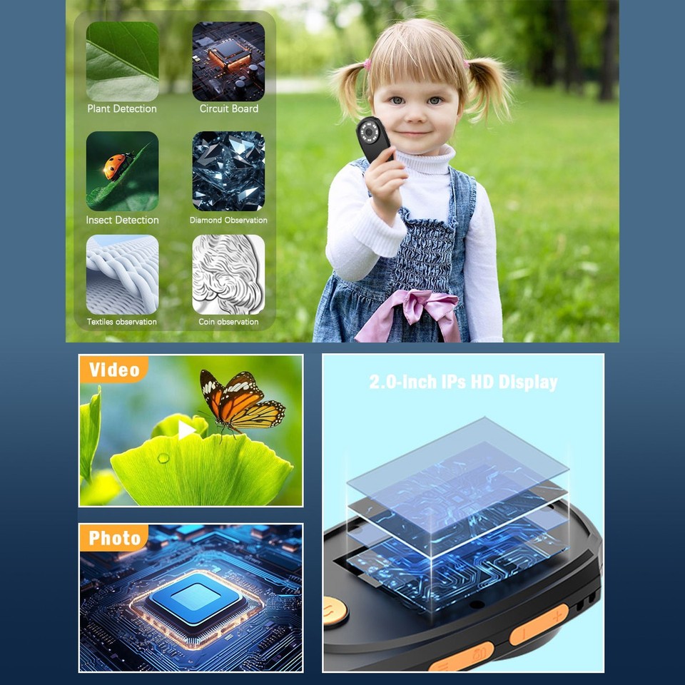 Handheld Digital Microscope 500x Magnification Magnifying Glass with 2. ...