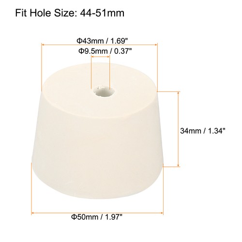 Rubber Tapered Plug 43mm to 50mm with Hole Tubes Stopper White 3 Pieces ...