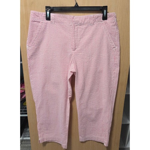 Pappagallo Size 10 Ladies Seersucker Cropped Pants Pink Striped Casual ...