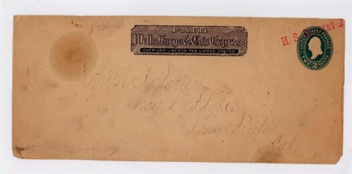 Mr Fancy Cancel 2c WELLS FARGO EXPRESS ENTIR TIED H. S. BRADLEY AGENT ...