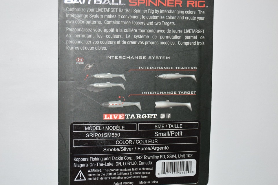 koppers live target baitball spinner rig interchange pack teasers smoke ...