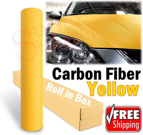 152cm x 50cm Yellow Carbon Fiber Car Vinyl Wrap Vinyl Stickers Decals ...