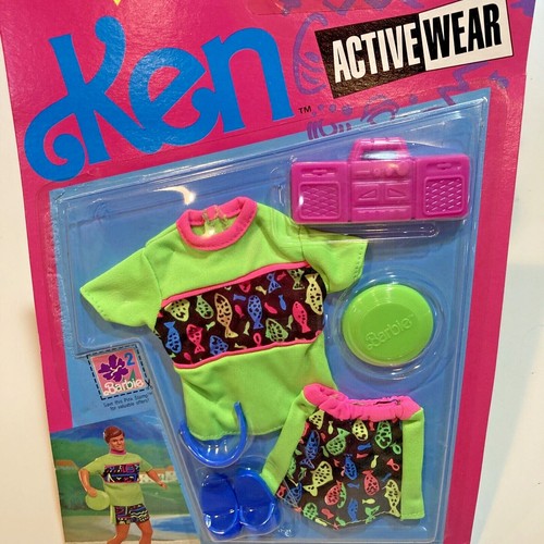 Barbie Clothes : Ken Active Wear Fashions Vintage Neon Green Fish Print ...