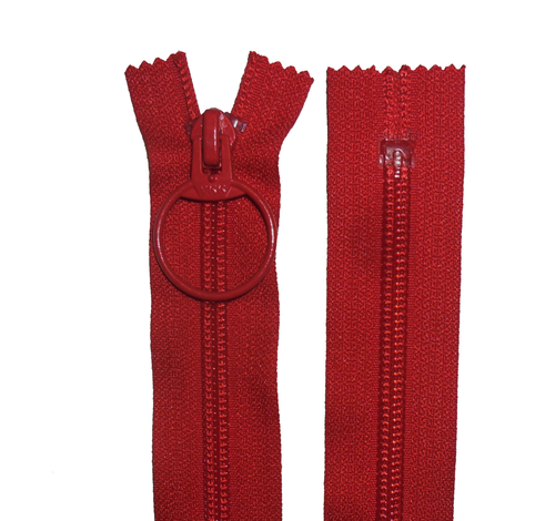 YKK, LOOP PULLER ZIP,RED, 23.5"/60 CM, NYLON TEETH ,CLOSED END, NUMB 5 ...