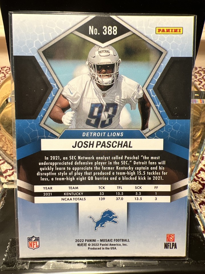 2022 Mosaic Josh Paschal RC Rookie #388 Detroit Lions | eBay