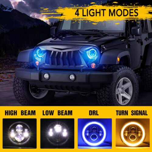2x Fit VW Dune Buggy/Rail Buggy 7''Round LED Headlights Hi/Lo Beam Blue ...